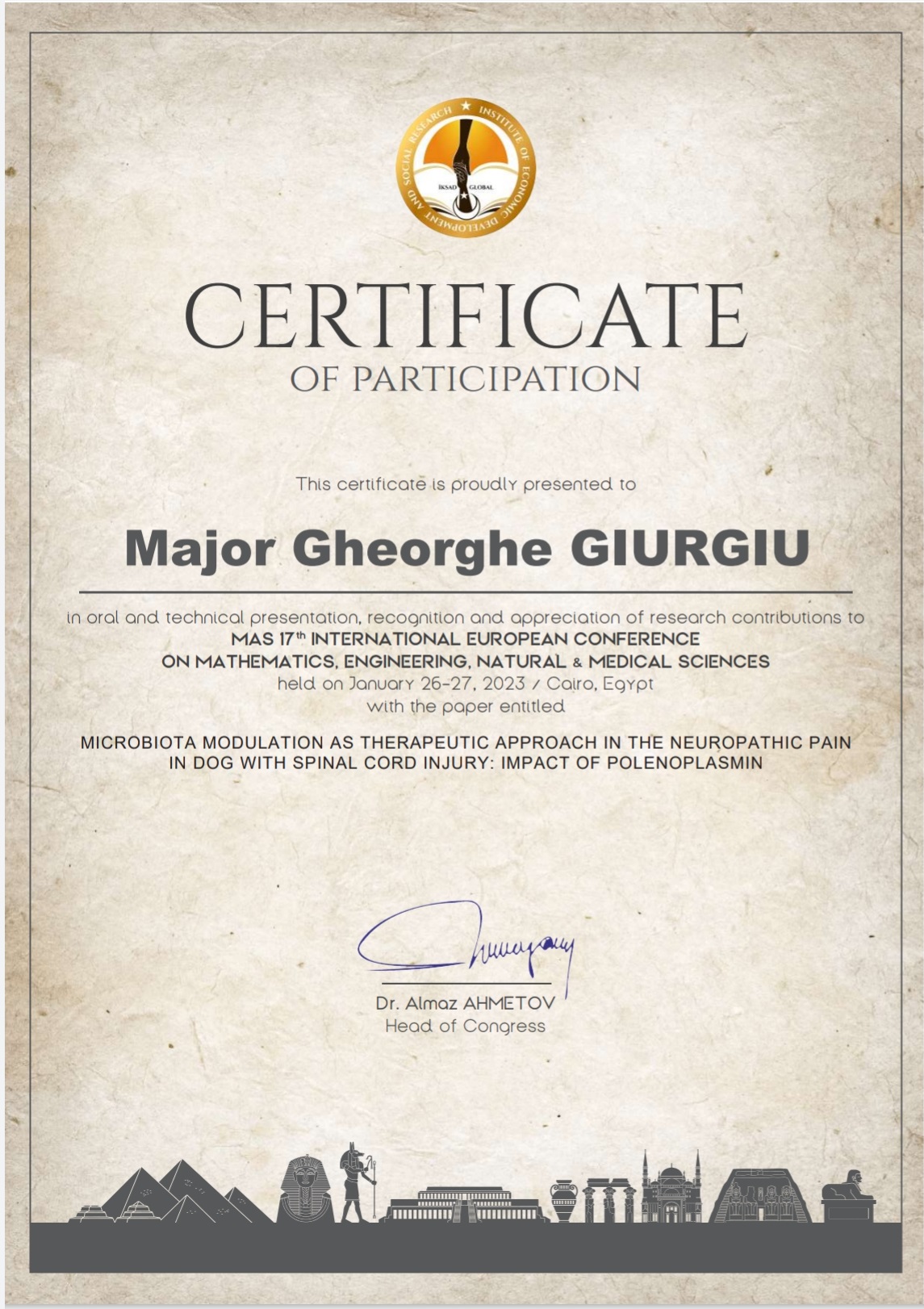 Conference participation certificates