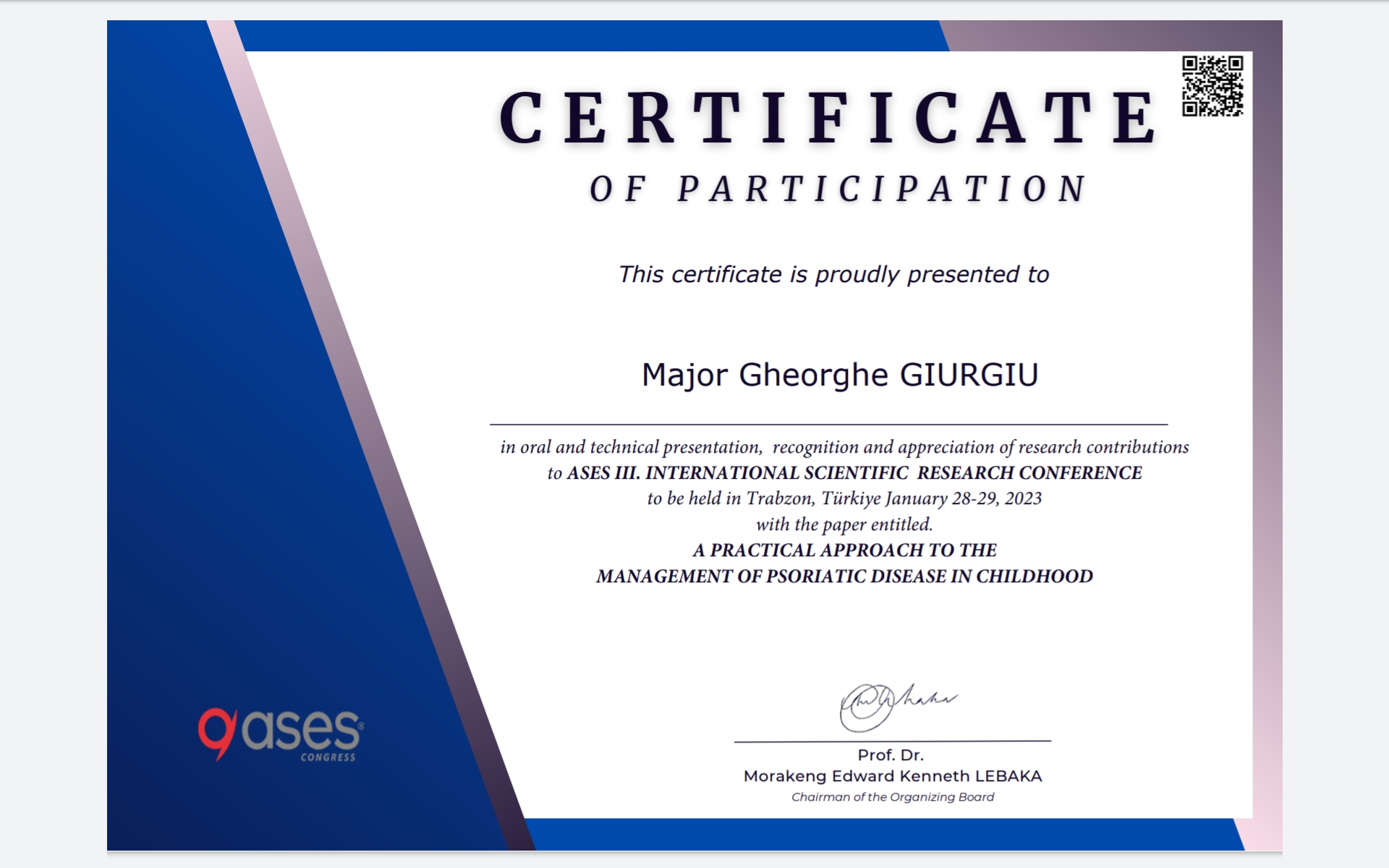 Conference participation certificates