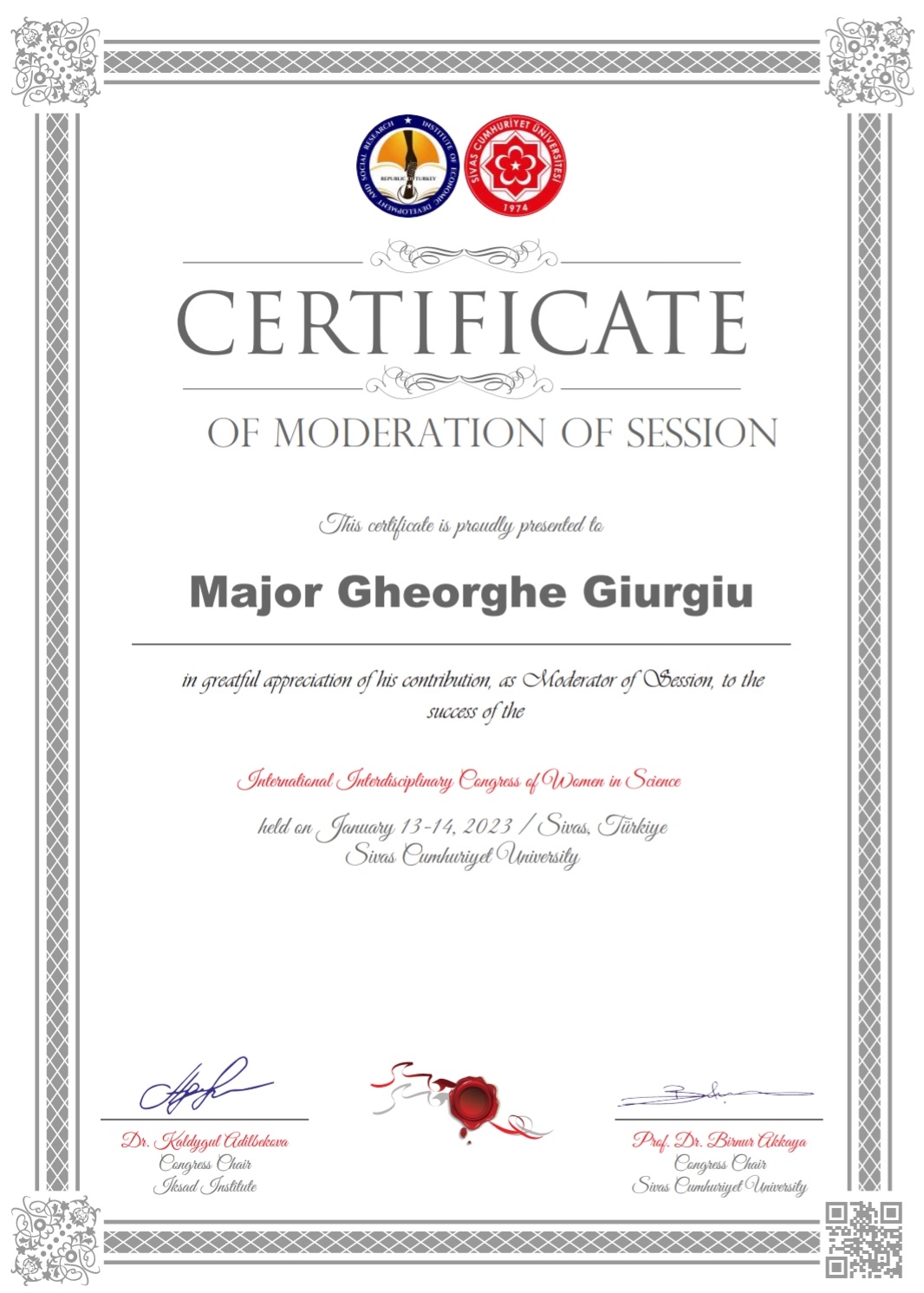 Conference participation certificates