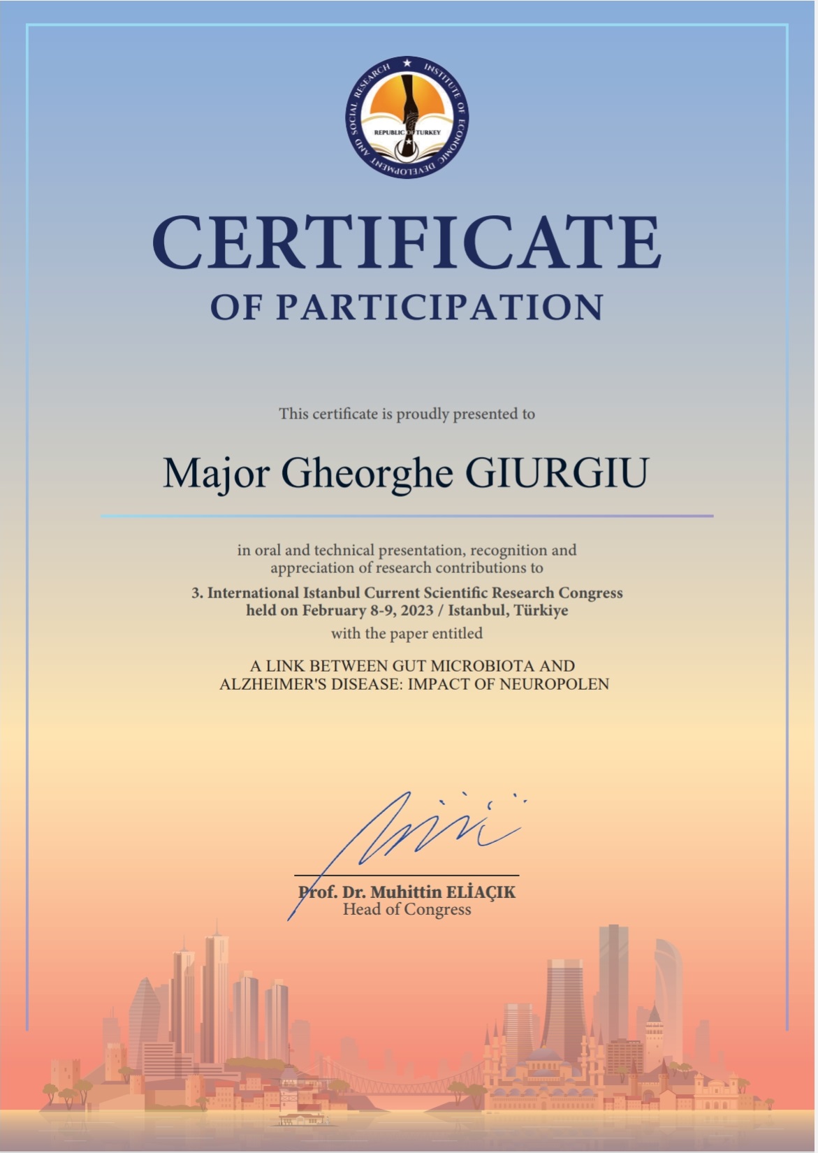 Conference participation certificates