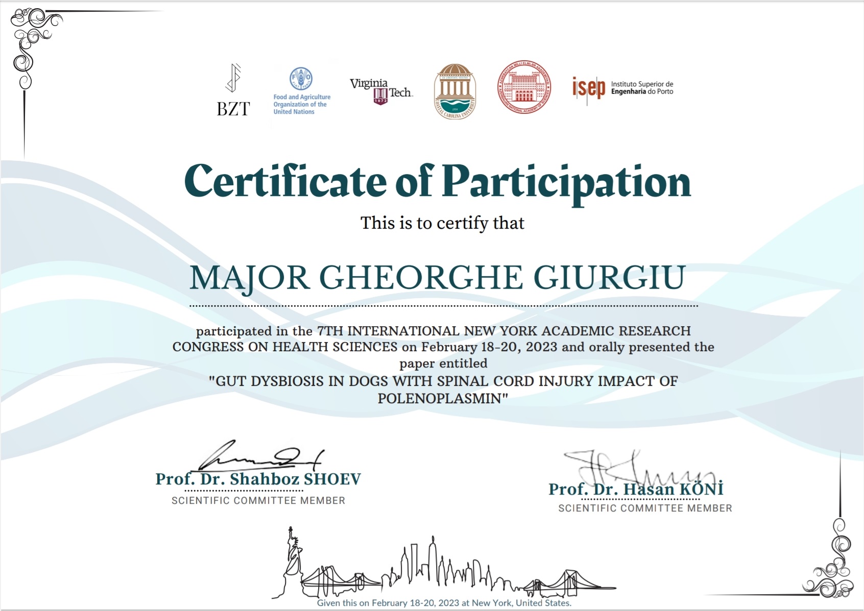 Conference participation certificates
